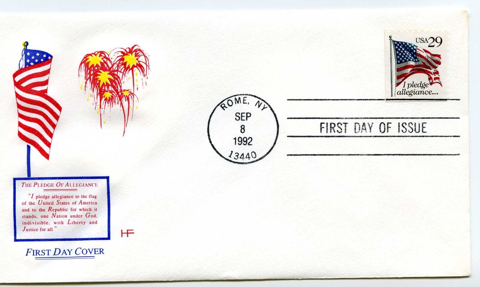 2593 29c (black) Pledge of Allegiance Farnam, HF, FDC / HipStamp