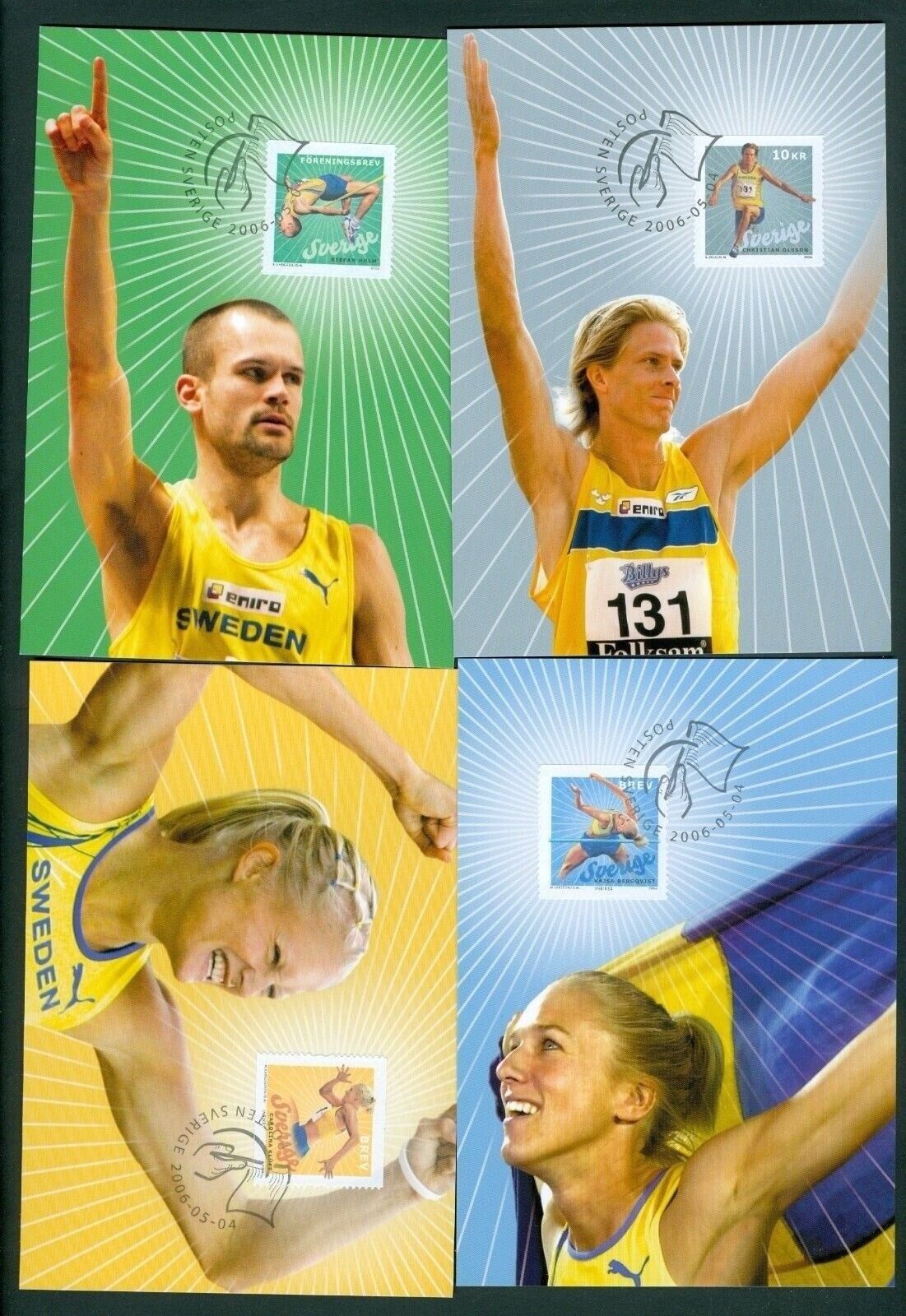 Sweden. Maximum Card 2006. Complete Set 4 Card. Swedish Track And Field ...