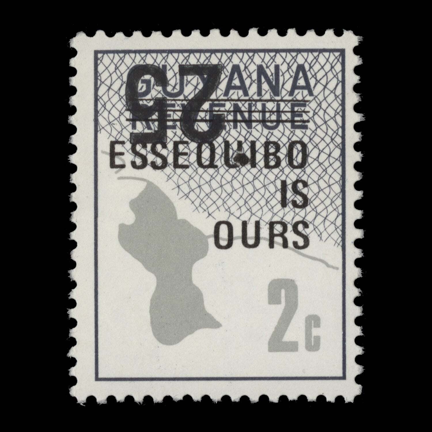 Guyana 1982 (Variety) 25c/2c Map of Guyana with inverted surcharge ...