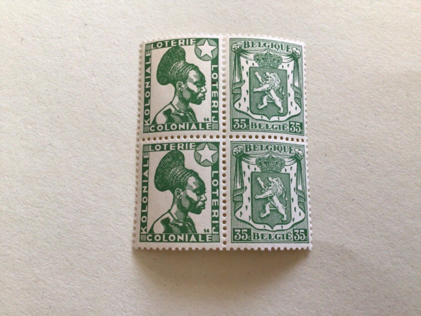 Belgium Advertising labels attached to stamps block mounted mint A13081 ...