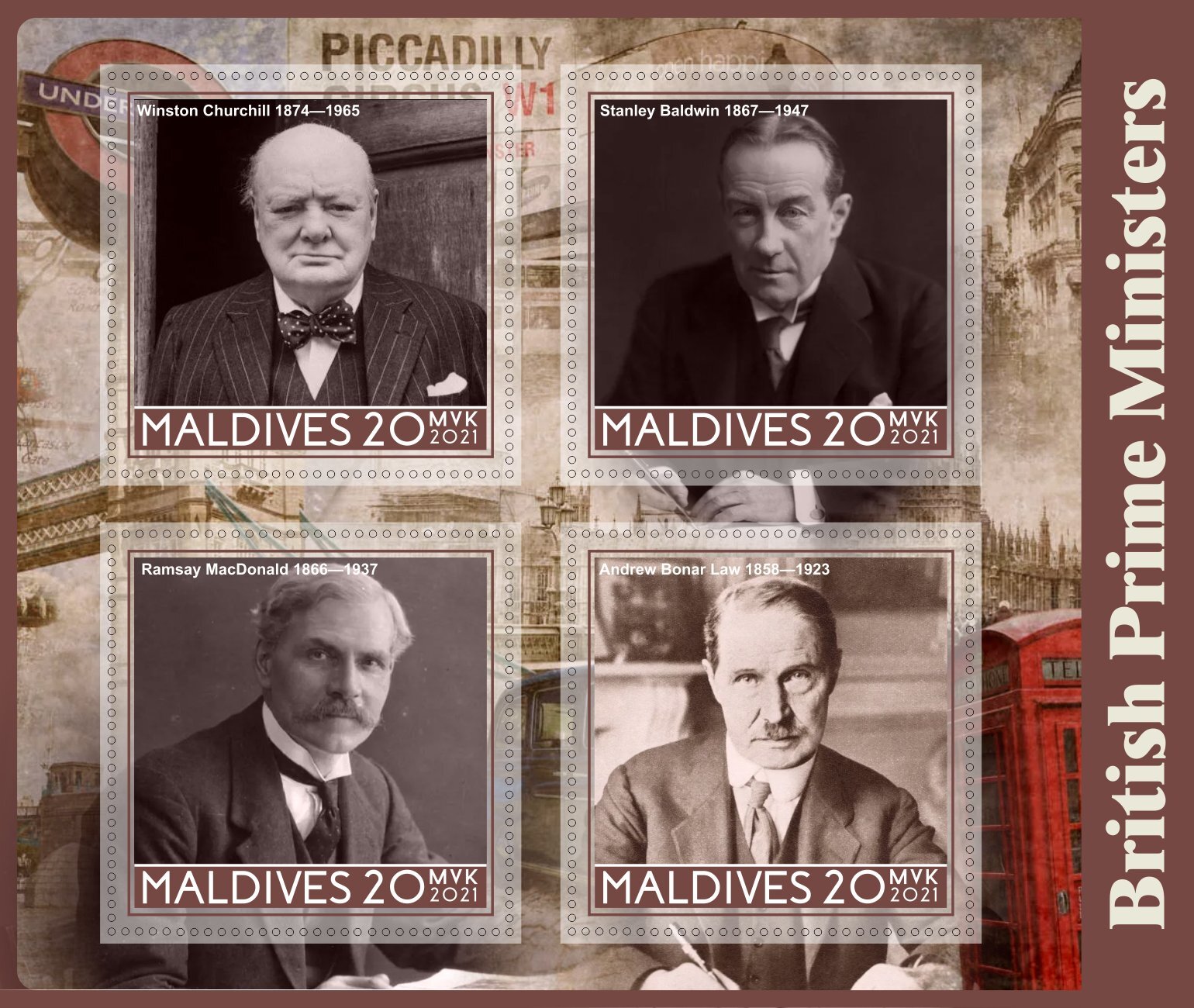 Stamps. British Prime Ministers 2021 year 1+1 sheets perforated ...