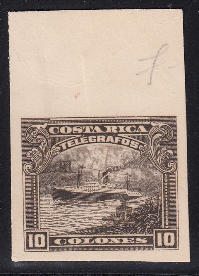 Costa Rica 1910 10col Brown Ship Telegraph ABNC Marginal Plate Proof ...