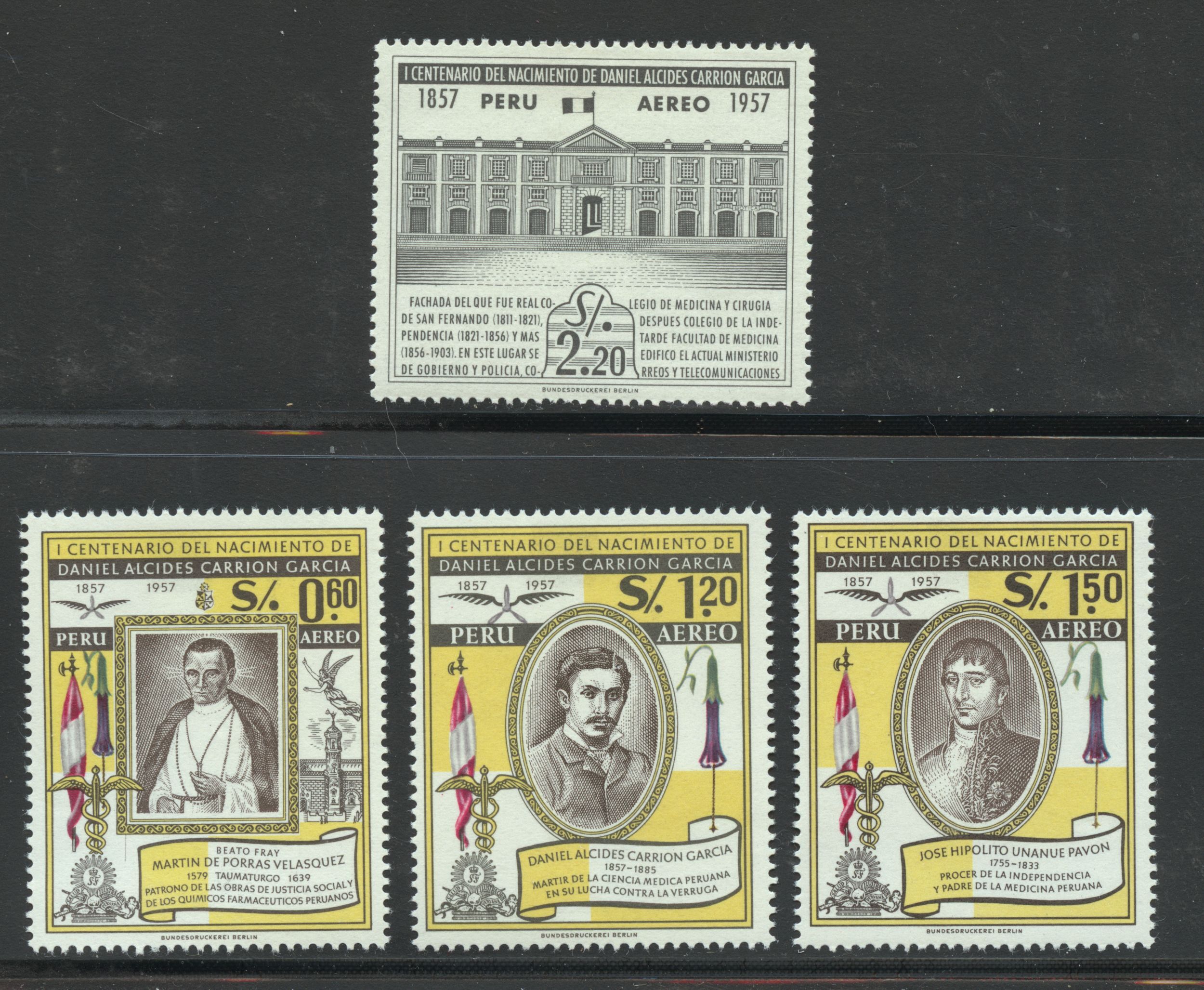 Peru Scott C148-C151 Unused VLHOG - 1958 Daniel A Carrion, Medicine ...