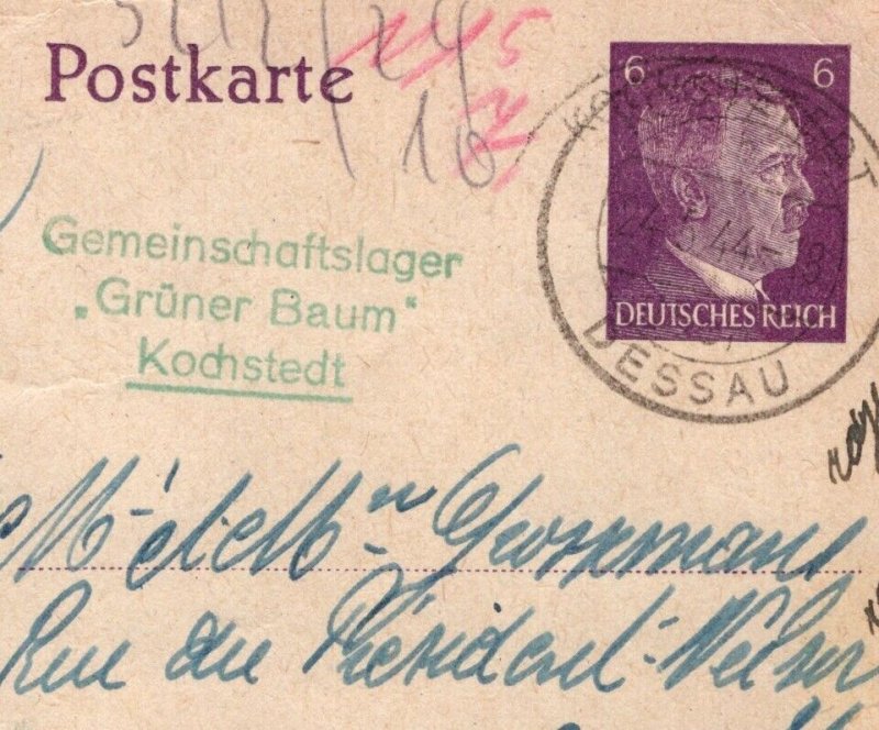 Germany Hitler Postal Card Censor Community Camp Kochstedt 1944 WWII ...