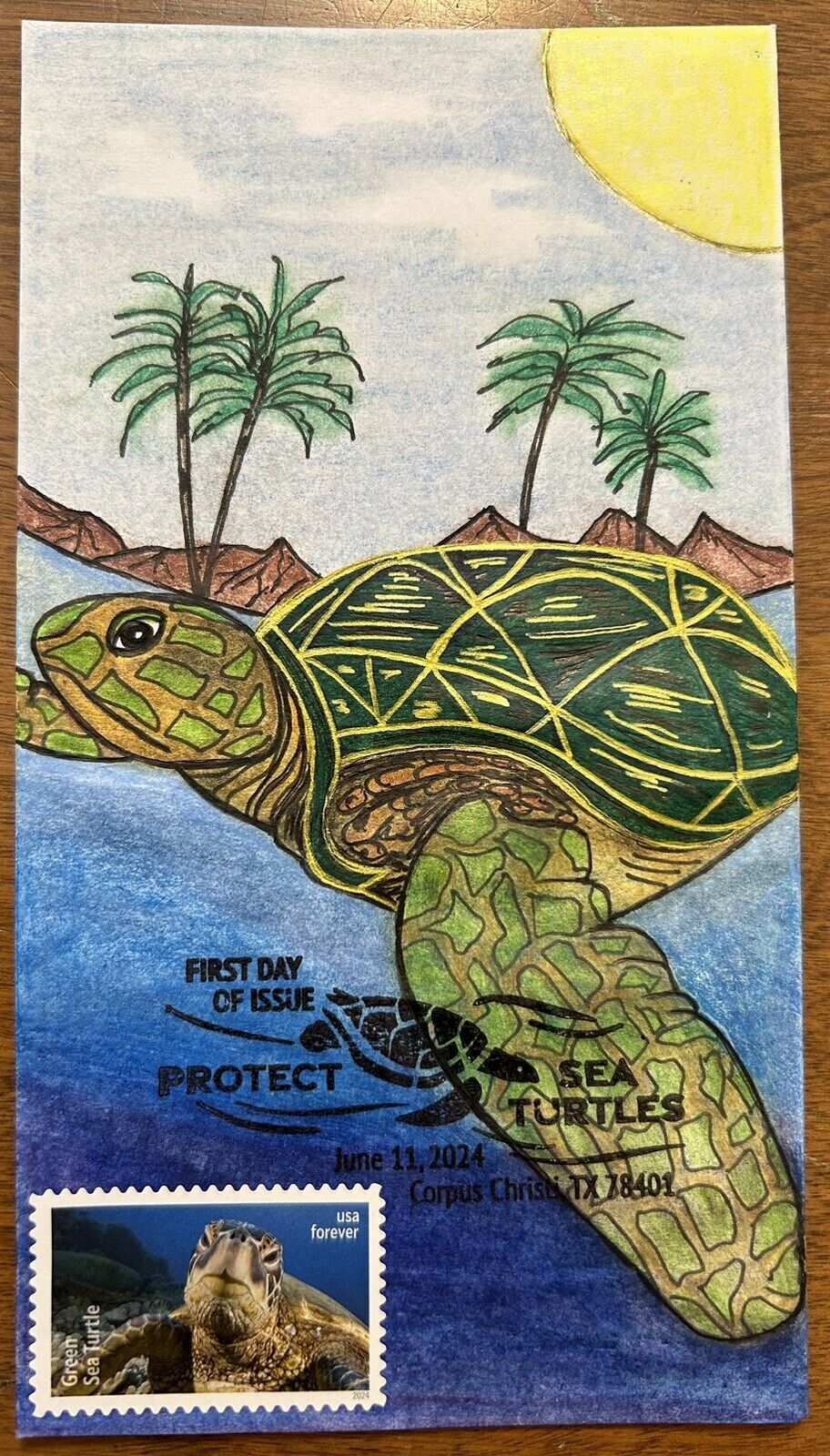 Protect Sea Turtles 2024 Hand Drawn Painted FDC | United States, Stamp ...