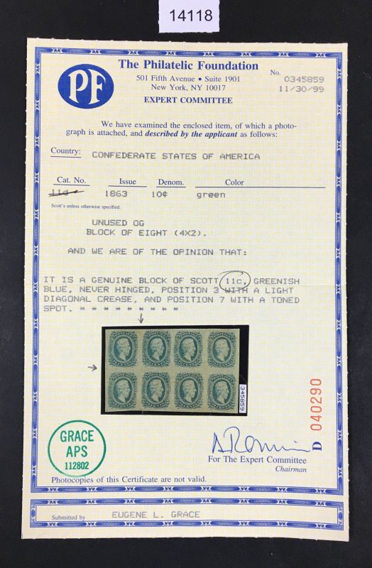 US Stamps CSA # 11c Mint OG NH Block **Pf Cert** LOT #14118 | United ...