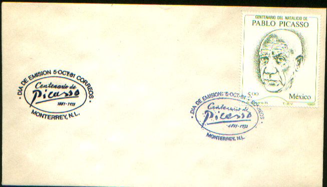 MEXICO 1251, CACHETED FDC. Centenary of the Birth of Pablo Picasso. F ...
