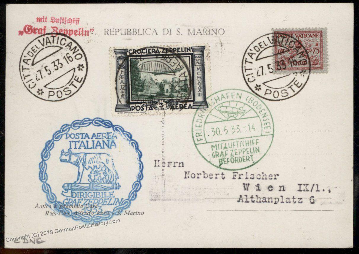 Vatican Graf Zeppelin 1933 Mix 3L Italy Rome Flight Sieger 208Va Cover ...