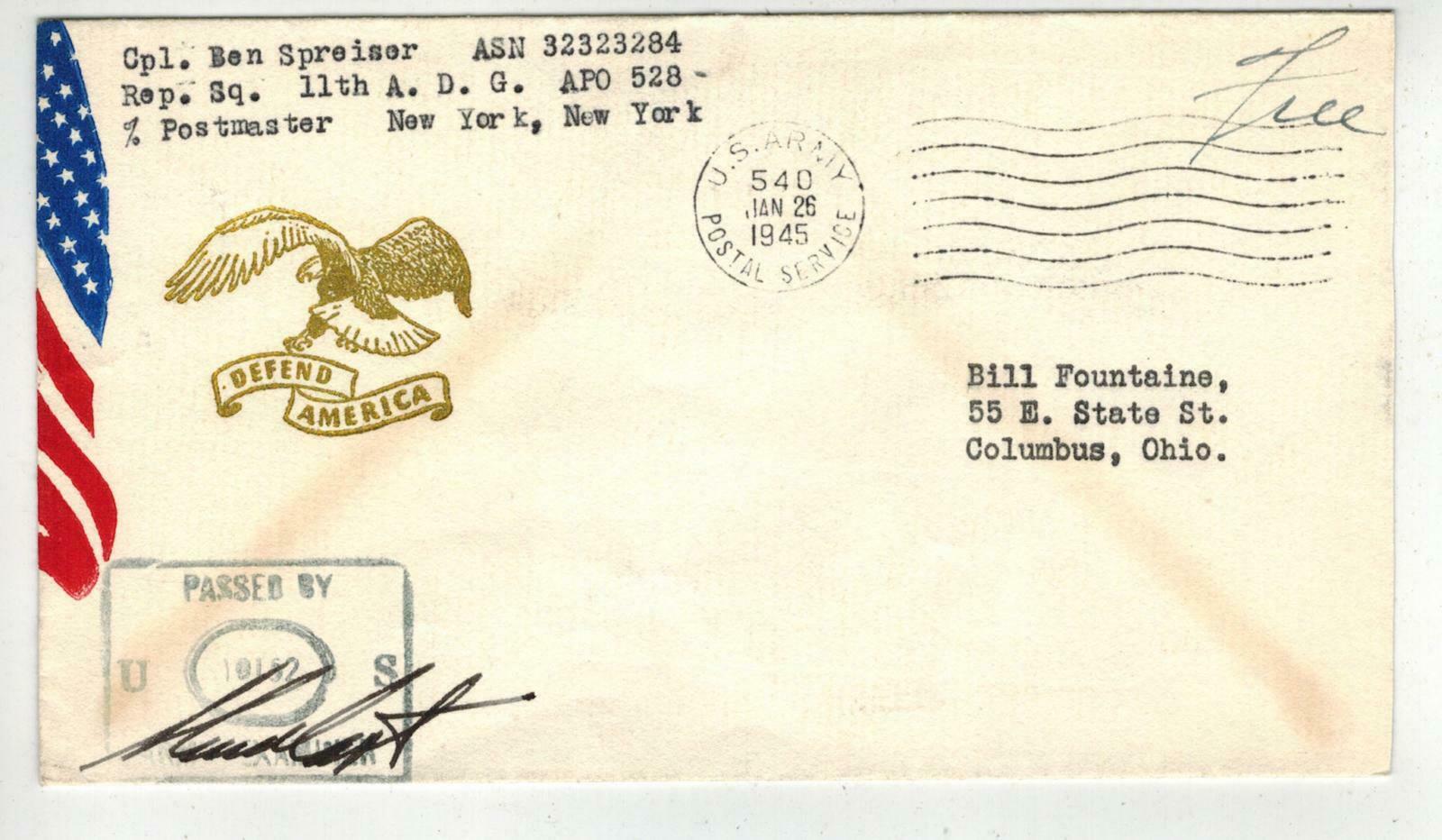 WW2 FLAG PATRIOTIC 1945 EAGLE + DEFEND AMERICA Passed By Army Examiner ...