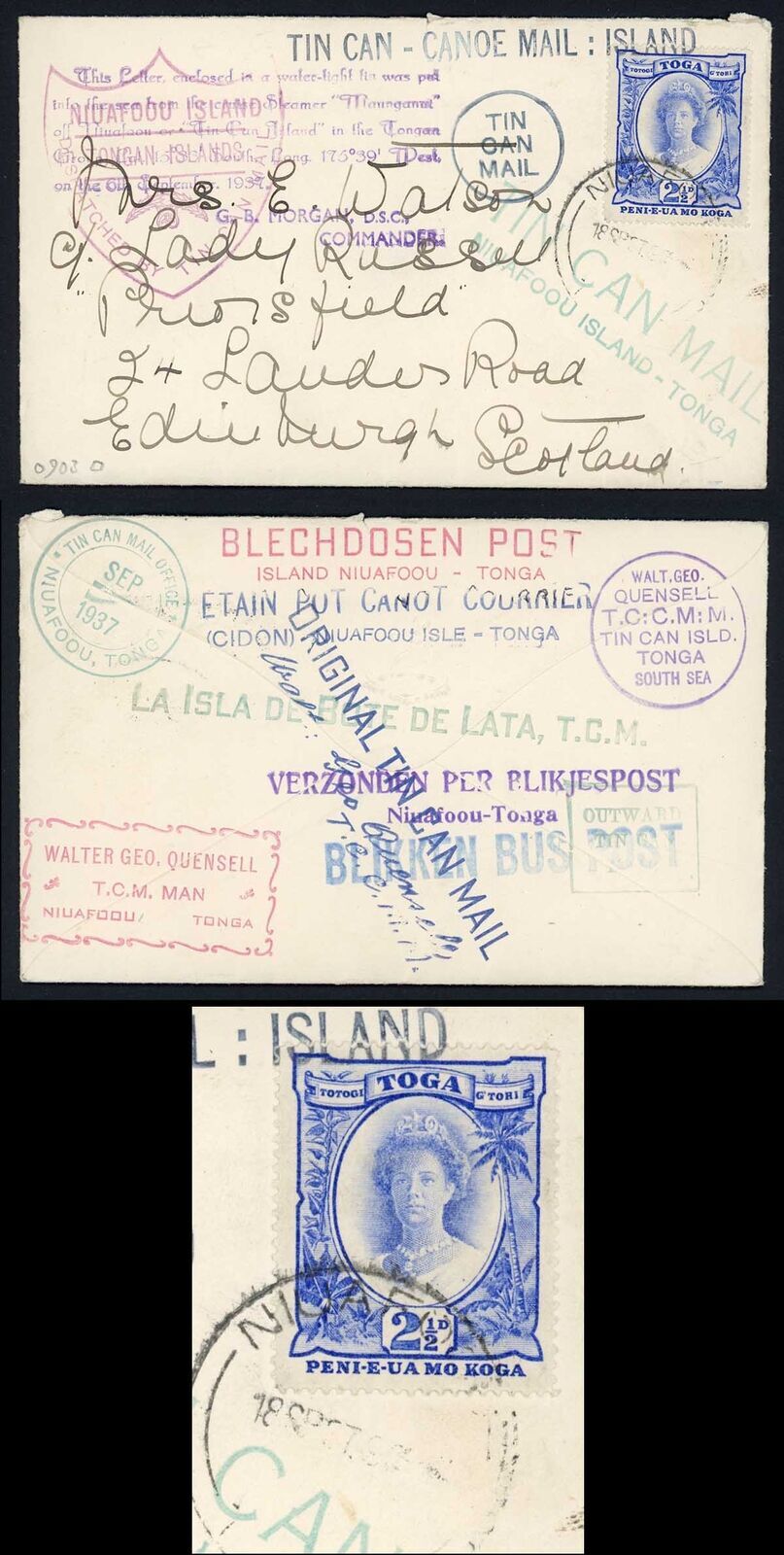 Tonga to Scotland 1937 Tin Can Mail Numerus Handstamps | Australia ...