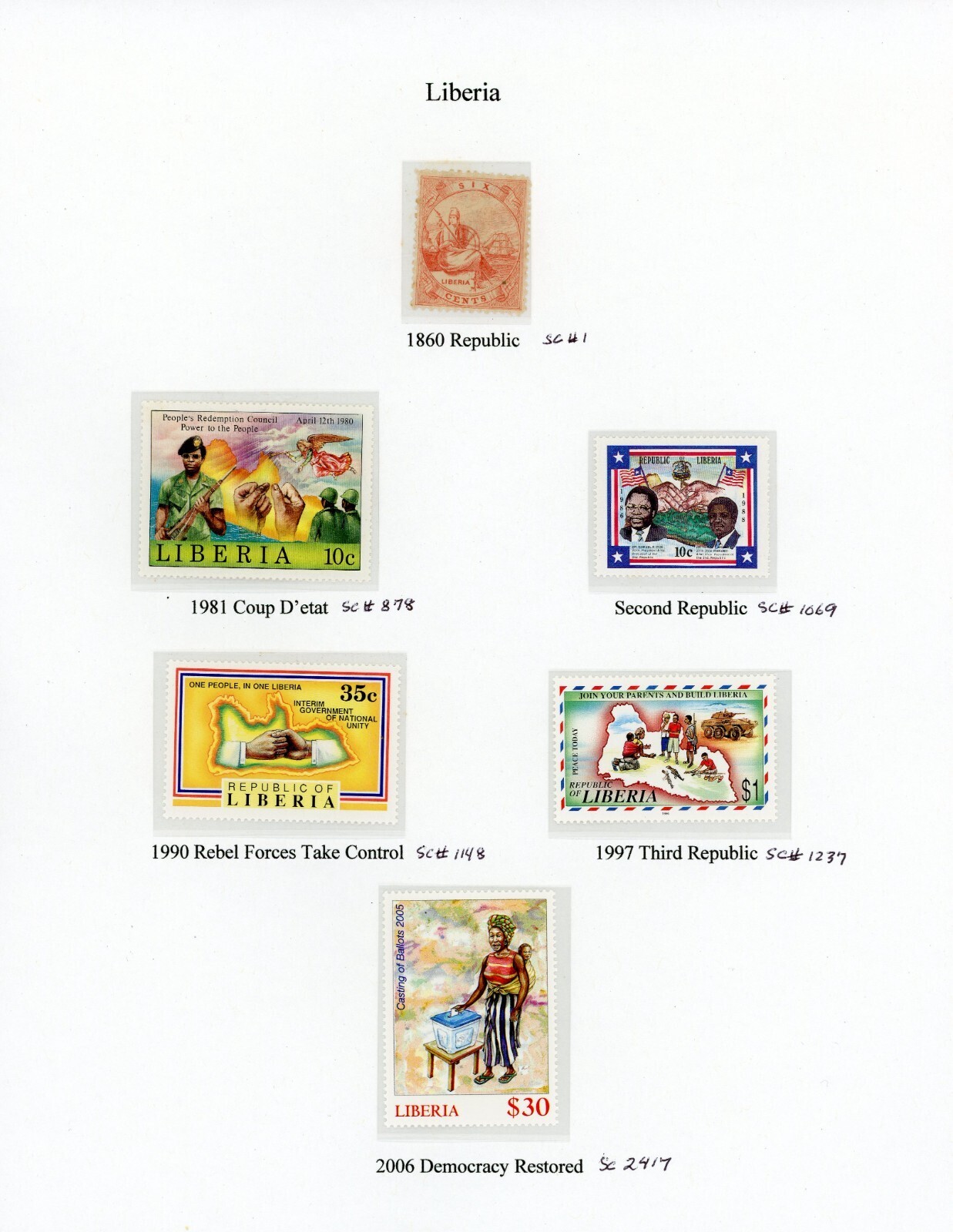 First Issues of the World Liberia Collection on Page Scv$ 5.20 as Shown ...