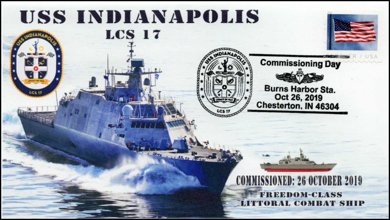 19-227, 2019, USS Indianapolis, Pictorial Postmark, Event Cover, LCS-17 ...