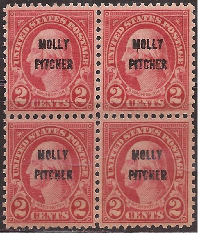 US Stamp - 1928 Battle of Monmouth Molly Pitcher - 4 Stamp Block VF MNH ...
