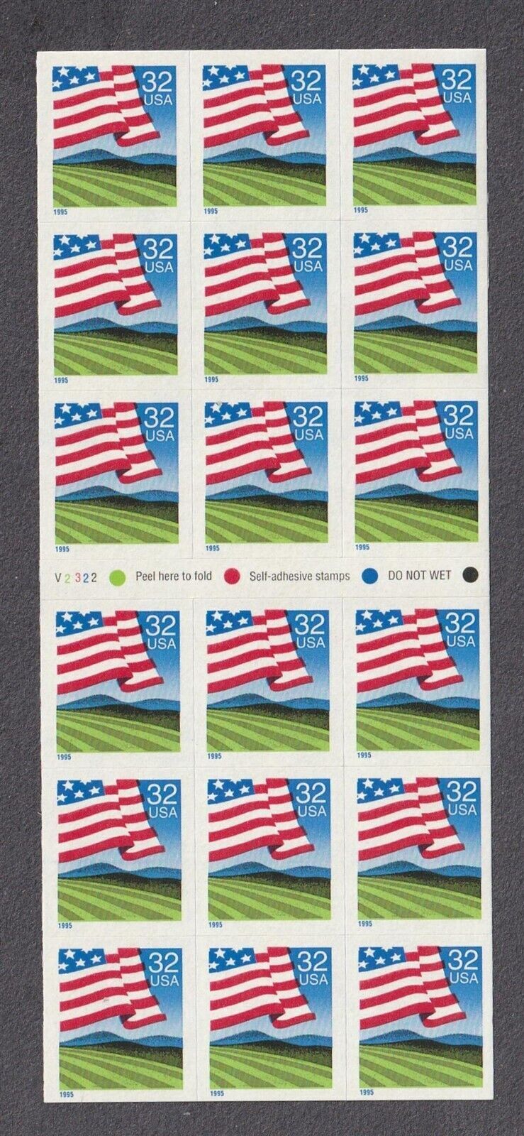 V2322 32c ATM BOOKLET PANE OF 18 STAMPS Flag Over Field US 2919a MNH ...