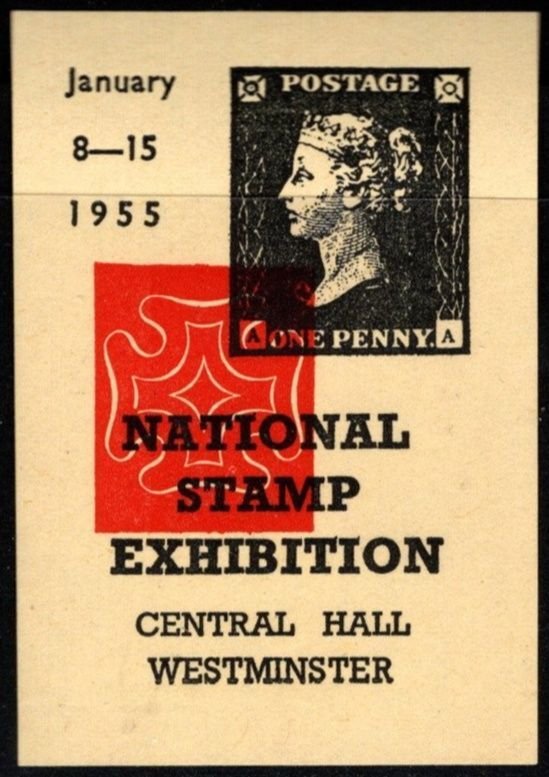 1955 Great Britain Poster Stamp National Stamp Exhibition Central Hall ...