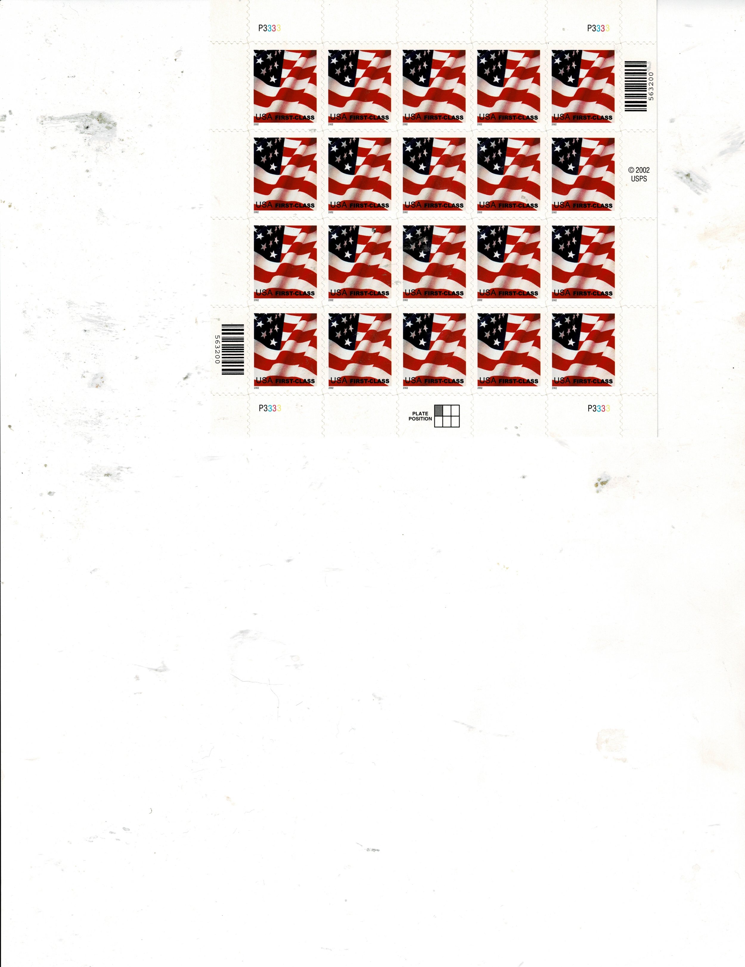 Flag First Class Non-Denominated Reate(37c) US Postage Sheet #3620 VF ...