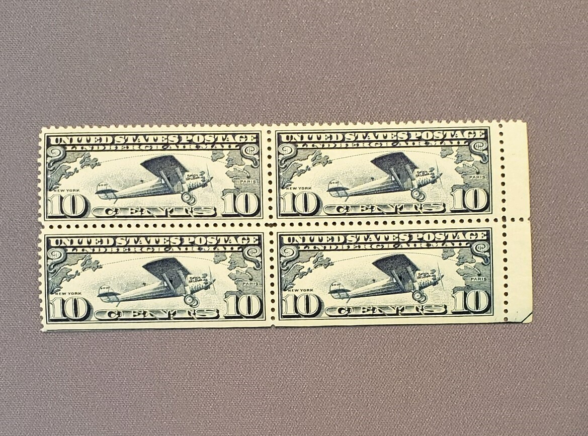 C10, Spirit of St. Louis, Block of 4, Straight Edge on Bottom, Mint ...