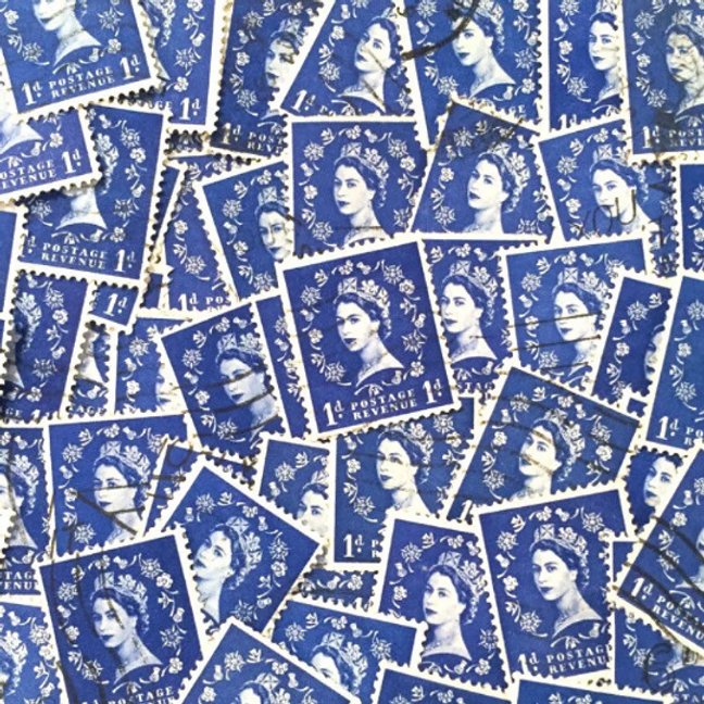25 x Dark Blue, used, British, 1d wilding postage stamps all off pa ...