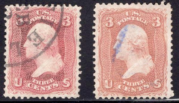 US Stamp Scott #65 Color Variations USED SCV $6. Rose Red and Rose ...