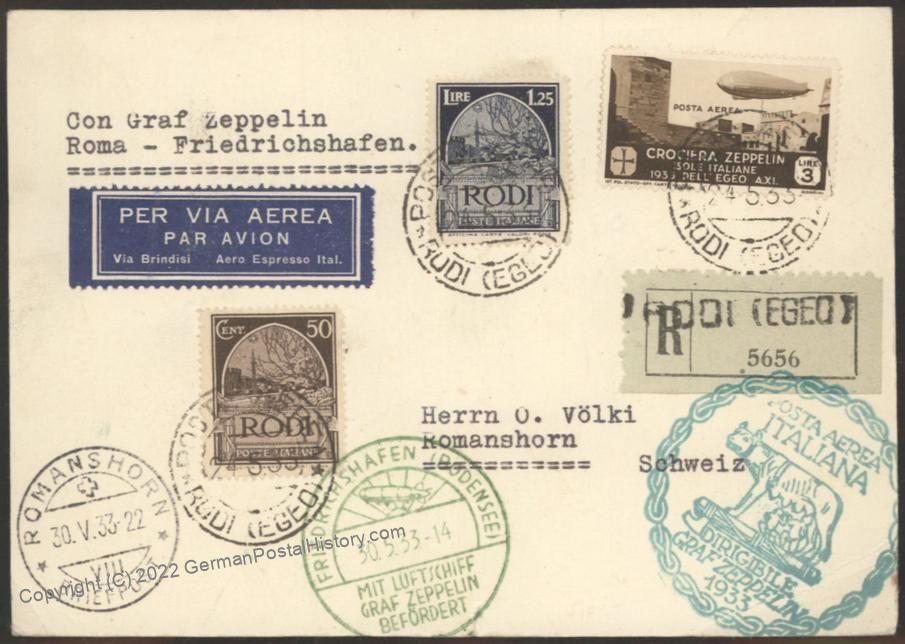 Aegean Islands Italy 1933 Rodi 3L Graf Zeppelin Si211A Mi304 Romfahrt ...