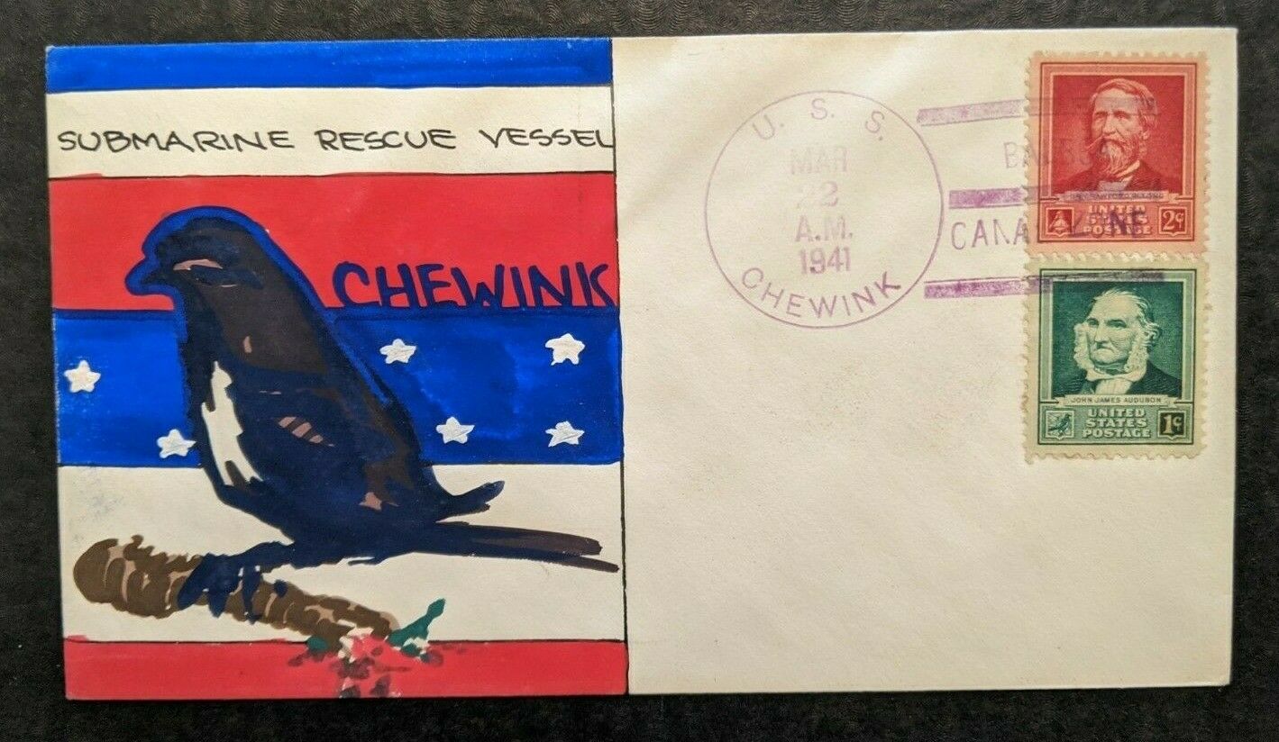 1941 Hand Painted USS Chewink Submarine Balboa Canal Zone Naval Cover ...