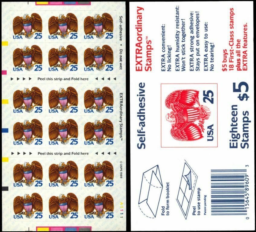 1989 Sc 2431a booklet pane of 18 self-adhesive Eagle & Shield plate ...