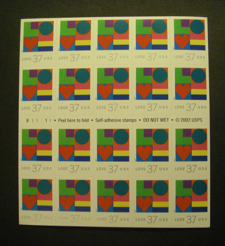 Scott 3657a, 37c Love, Pane of 20, #B11111, MNH Booklet Beauty | United ...