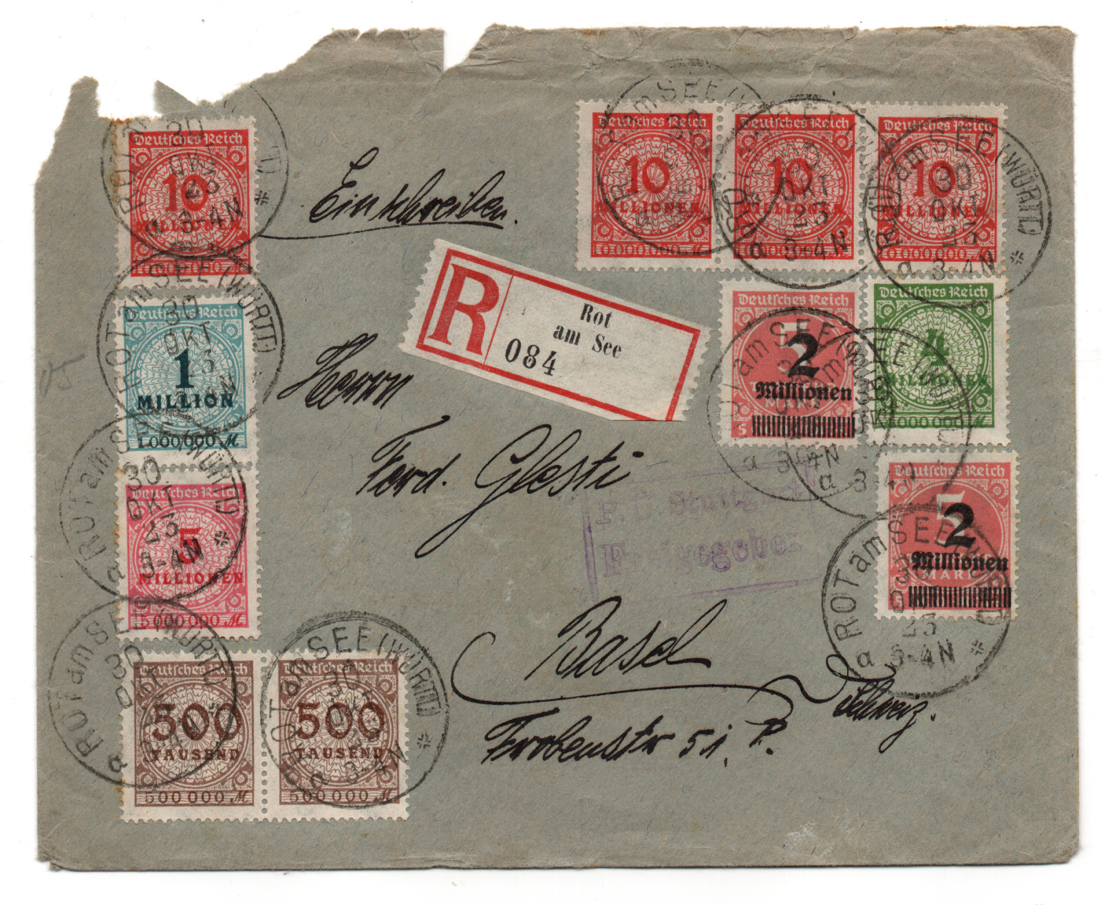 Germany 1923 Inflation Registered Cover to Basel Switzerland WS29479 ...