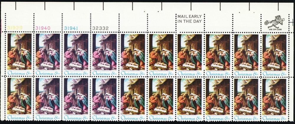 1414b, MNH 6¢ Black Color Missing in PL# Block of 20 Stamps - Stuart ...