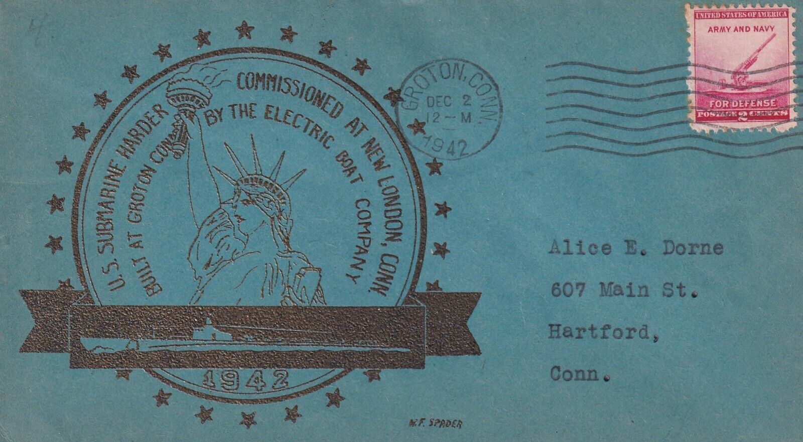 1942 USS Harder SS-257 Commissioning to Hartford, Ct Spader Cachet ...