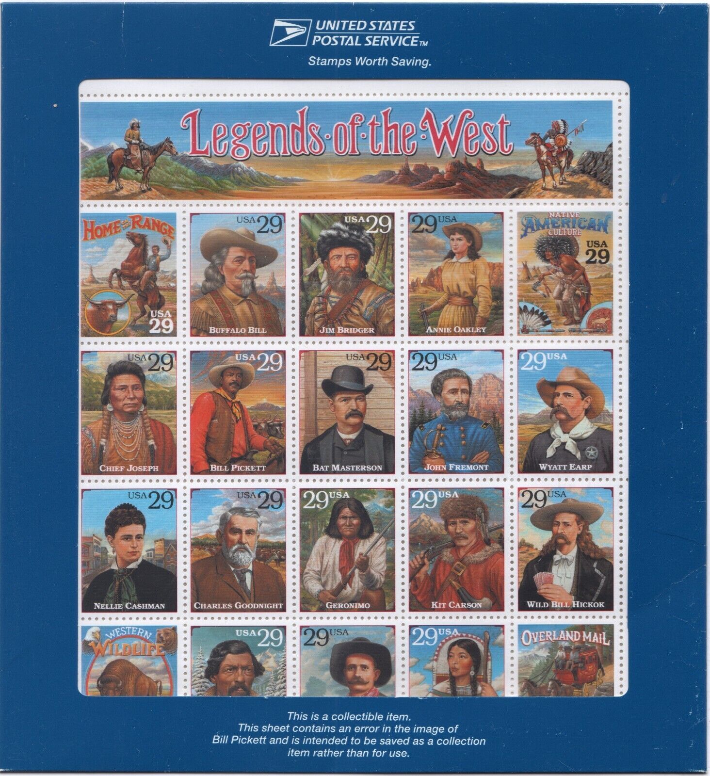 Scott #2870 29¢ Legends of the West (Recalled) Sheet of 20 Stamps ...