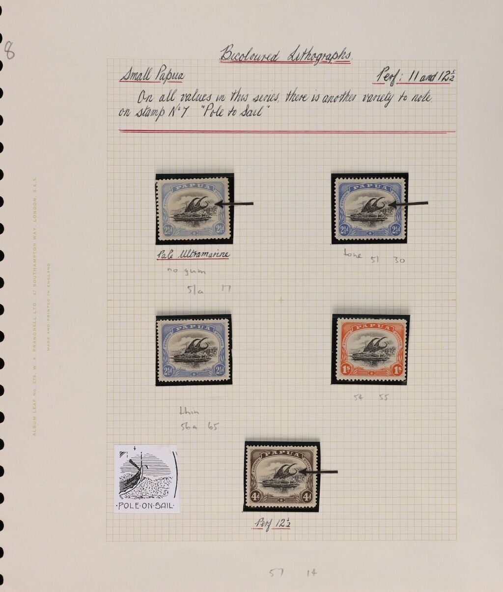 PAPUA 1907 Lakatoi small Papua variety 'pole on sail' + retouched ...