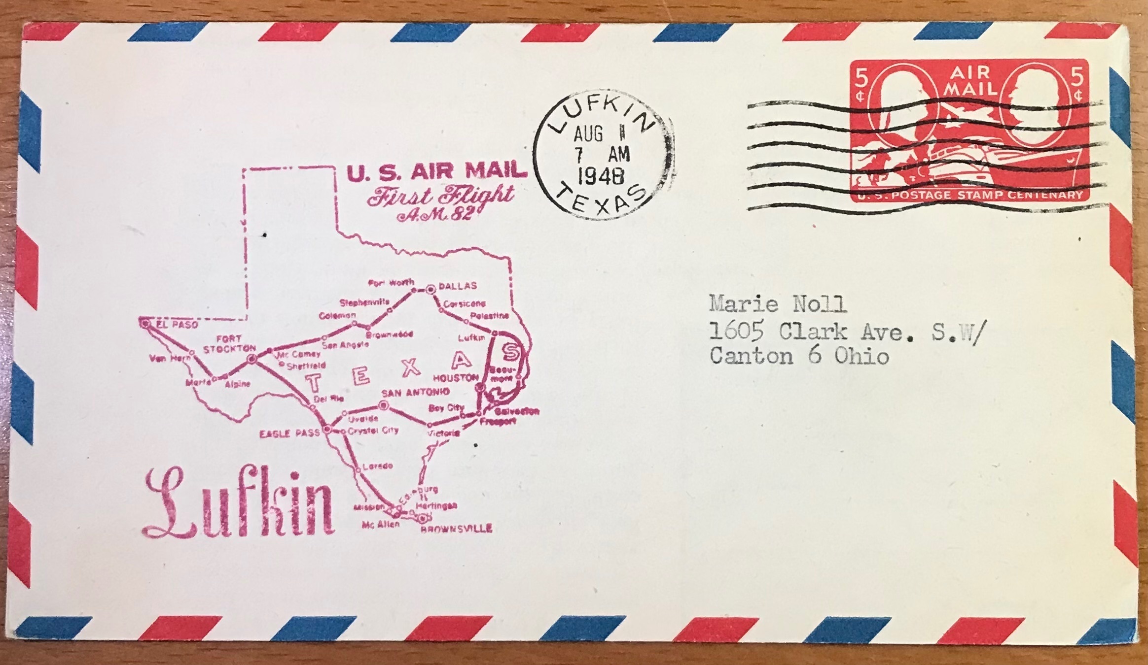 US UC17 First Flight Cover FFC AM 82 Lufkin TX to Dallas TX 8/1/1948 ...