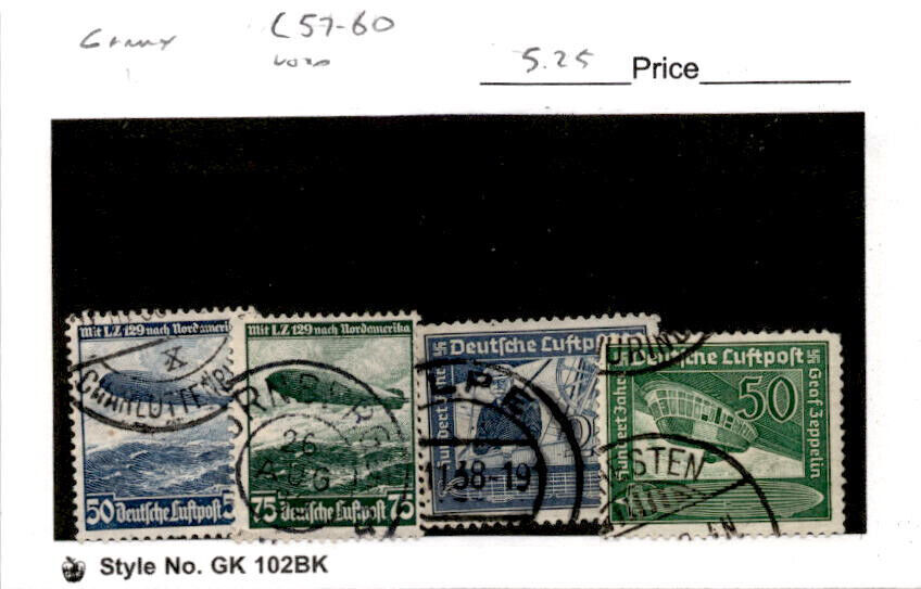 Germany, Postage Stamp, #C57-C60 Used, 1936 Air Post, Hindenburg (AI ...