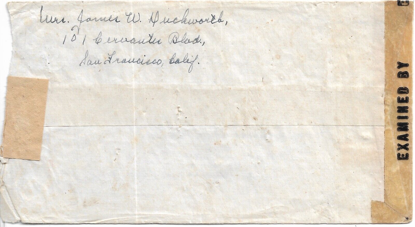 San Francisco, CA to Col Duckworth, Japanese POW Camp, Philippines Camp ...