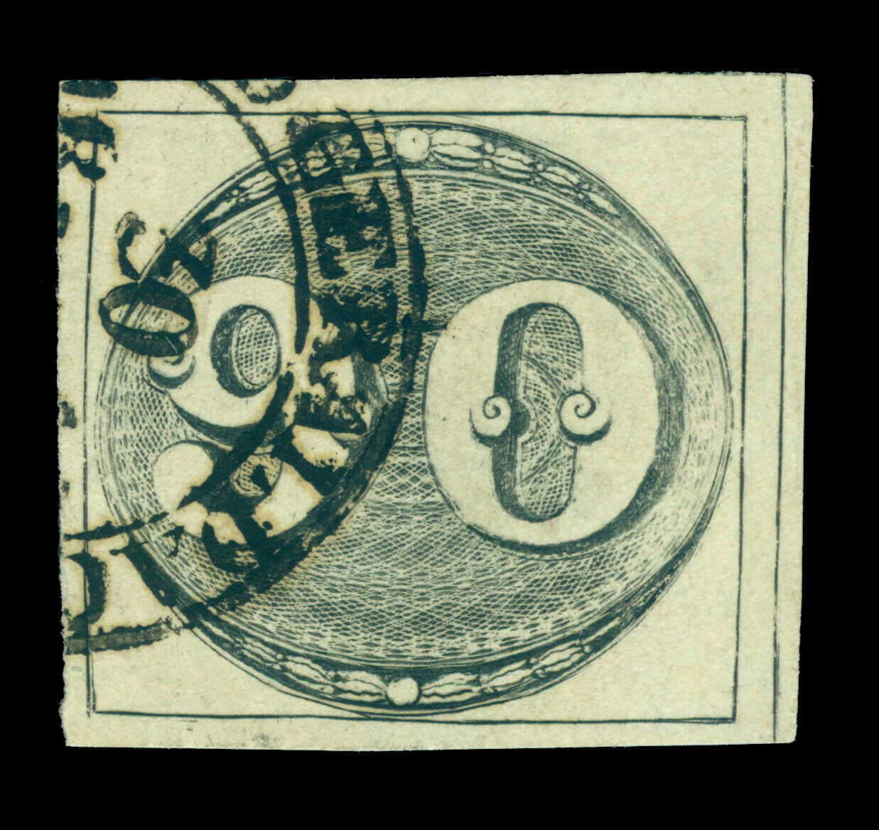 BRAZIL 1843 OLHO DE BOI 90reis black - intermediate print - Scott # 3a ...