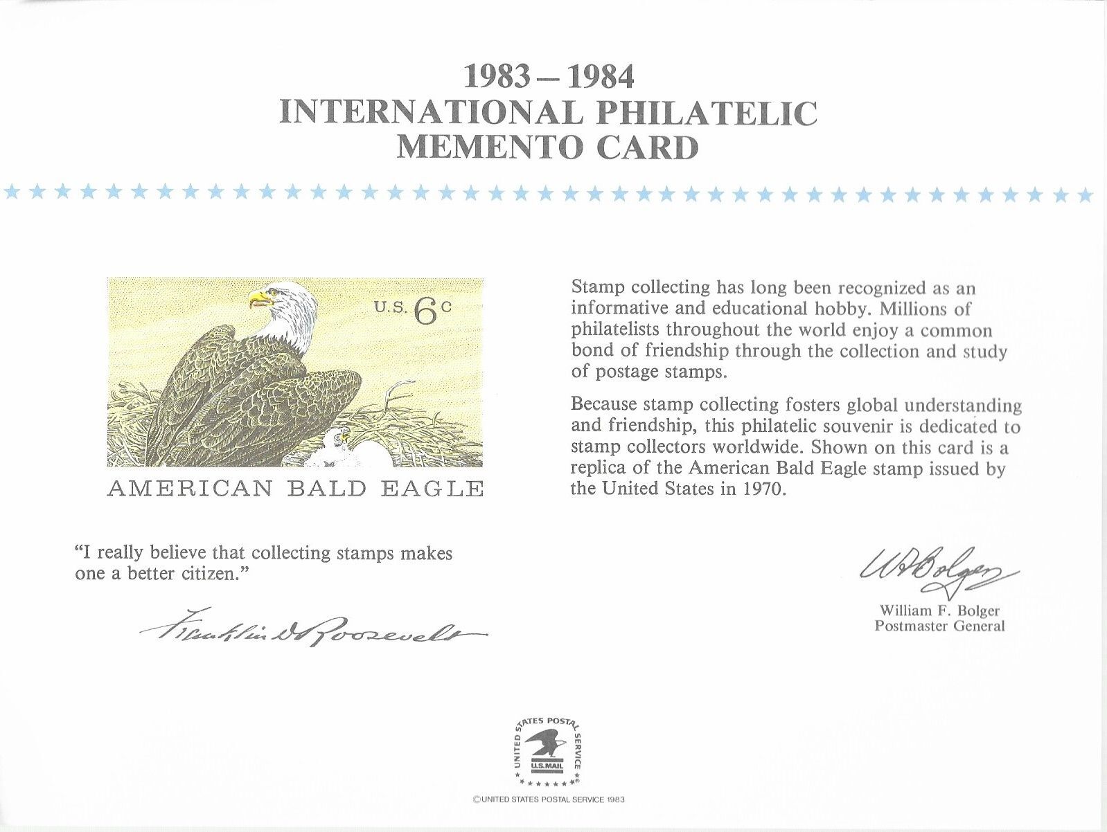 USPS Souvenir Card, #PS47, 1983-1984 International Philatelic Memento ...