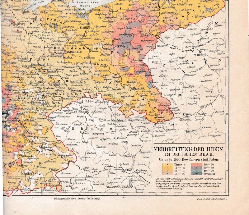 Germany 1890 JUDAICA Map Illustrating Population/Demographics of German ...