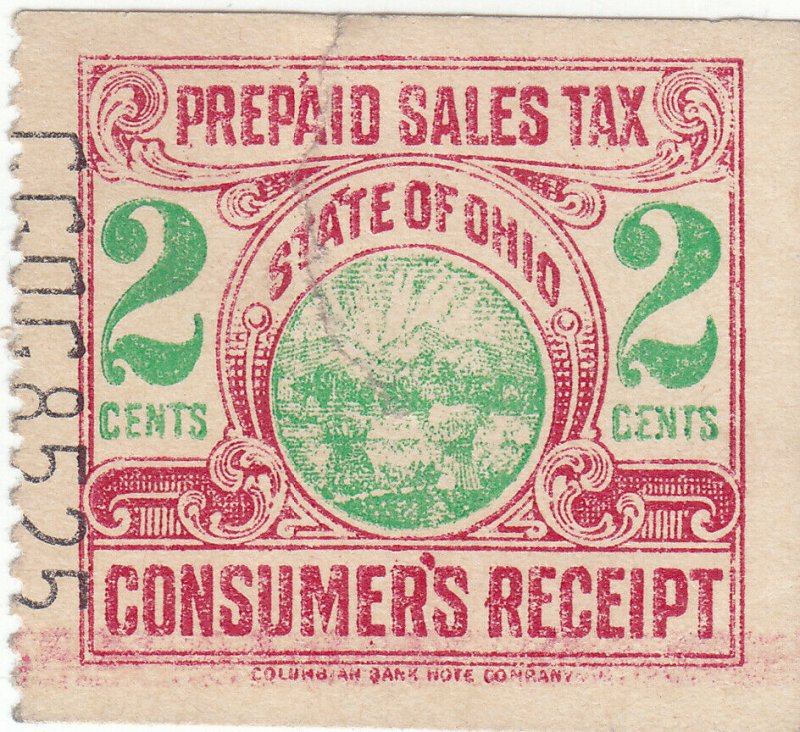 Ohio Prepaid Sales Tax Stamps - 1936 - 2c Consumer Receipt - Columbian ...