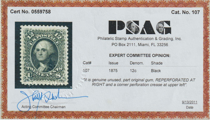 107 XF-SUPERB part OG Hr, w/PSAG (09/11) CERT..MORE.. gg2632 | United ...