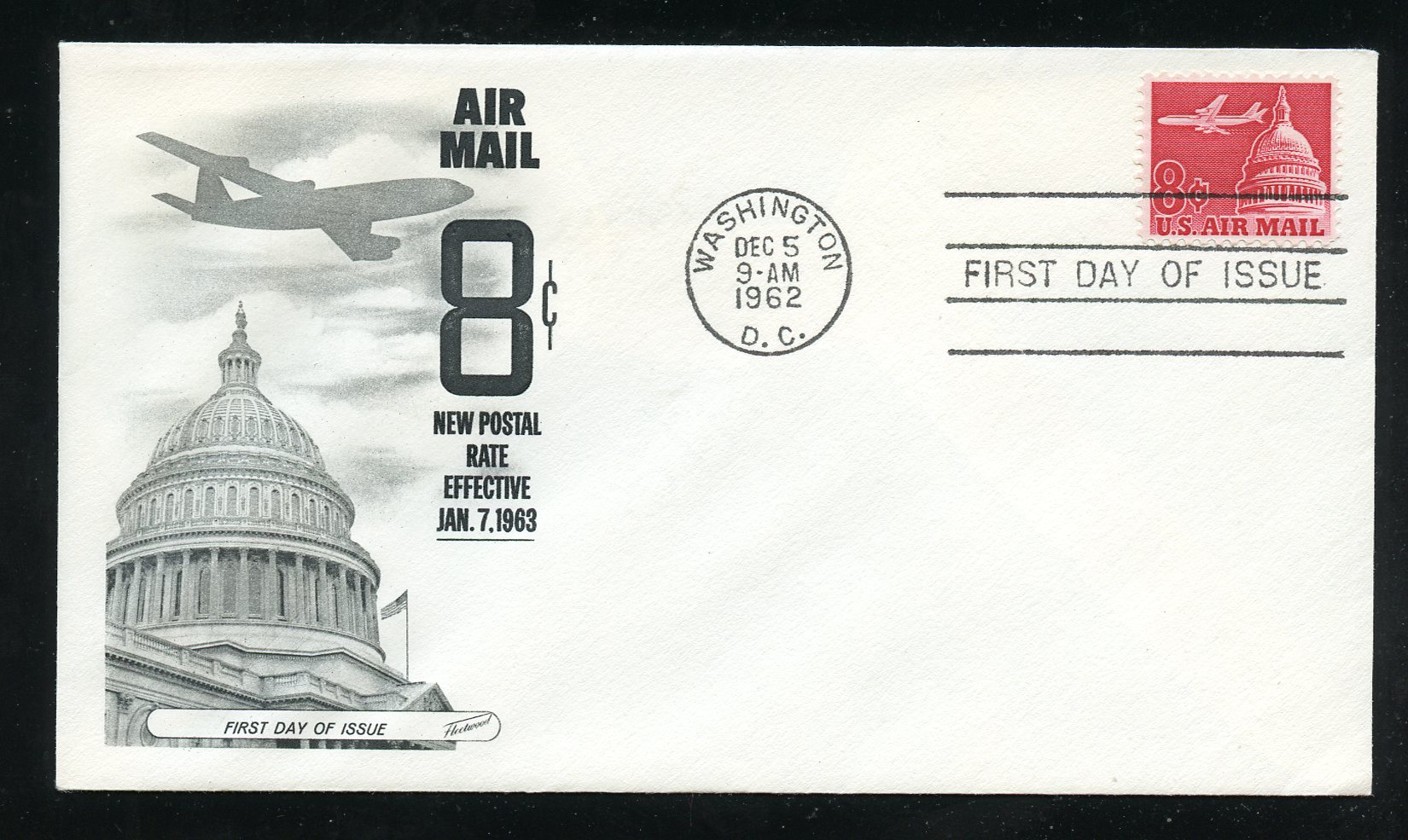 US C64 8c Air Mail Jet over Capital UA Fleetwood cachet FDC | United ...