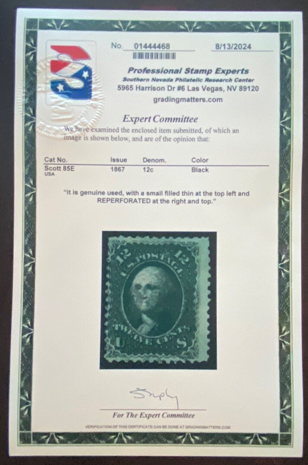US Stamps- SC# 85E - Used - Small Repaired Thin @ Top - PSE Cert - SCV ...