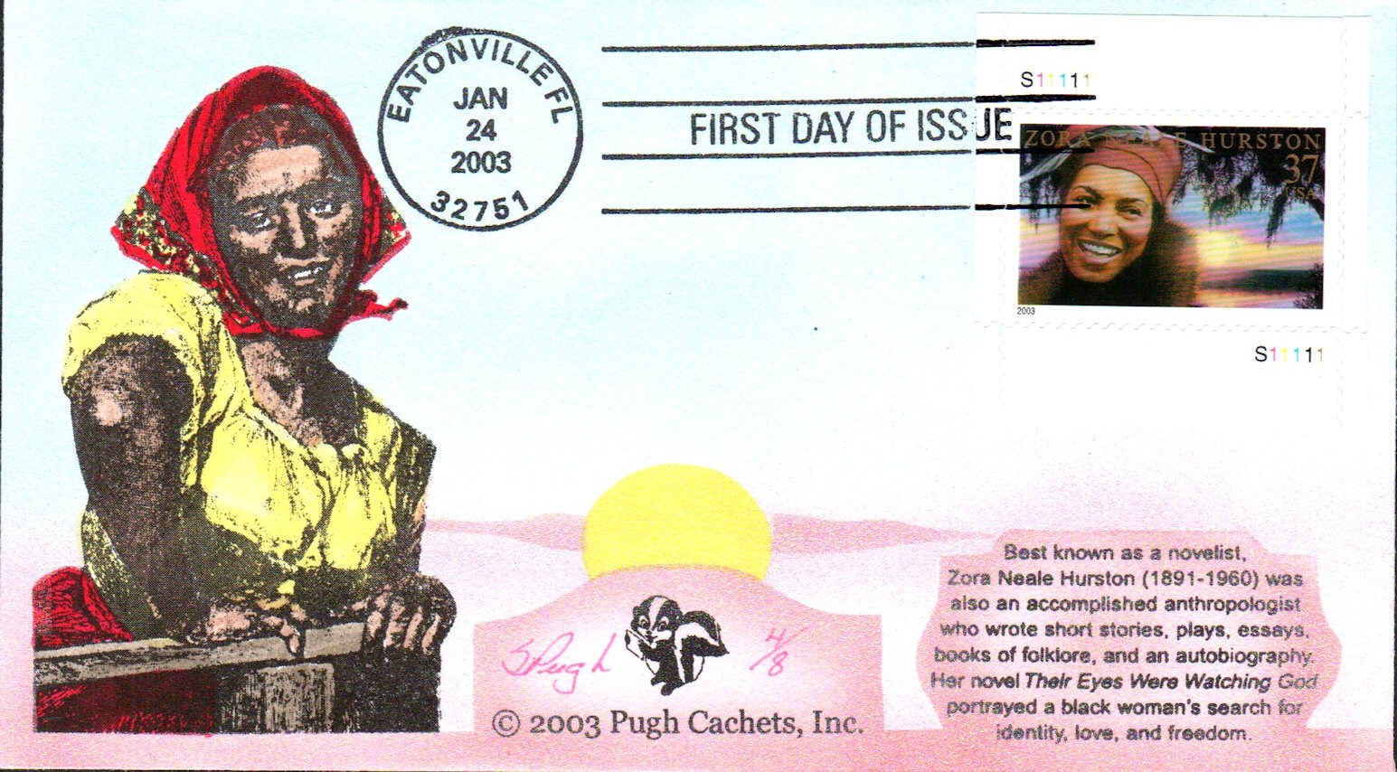 #3748 Zora Neale Hurston Plate Pugh FDC | United States, General Issue ...