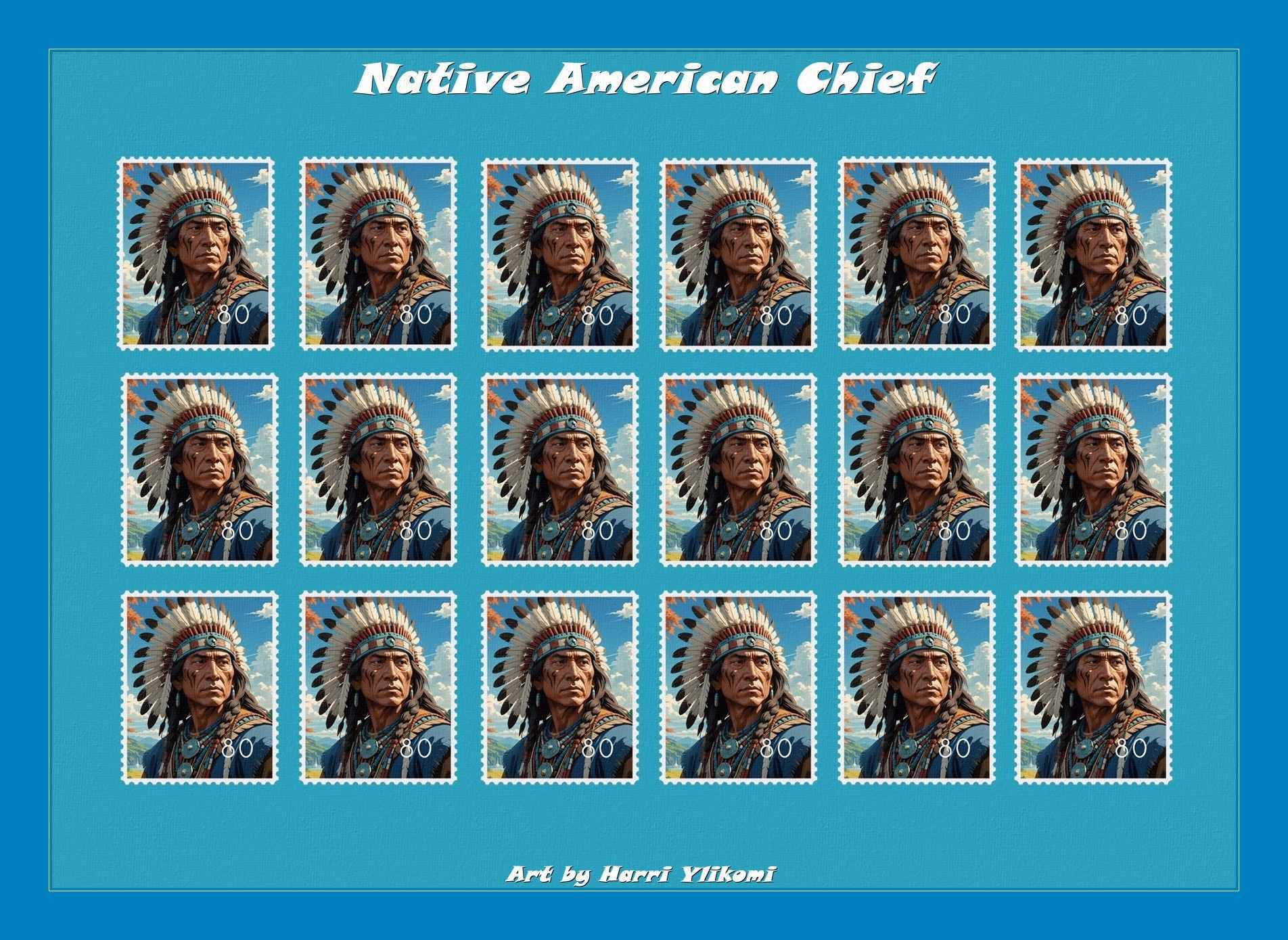 2024 Native American Chief Imperf Sheet Cinderella art size A4 ...