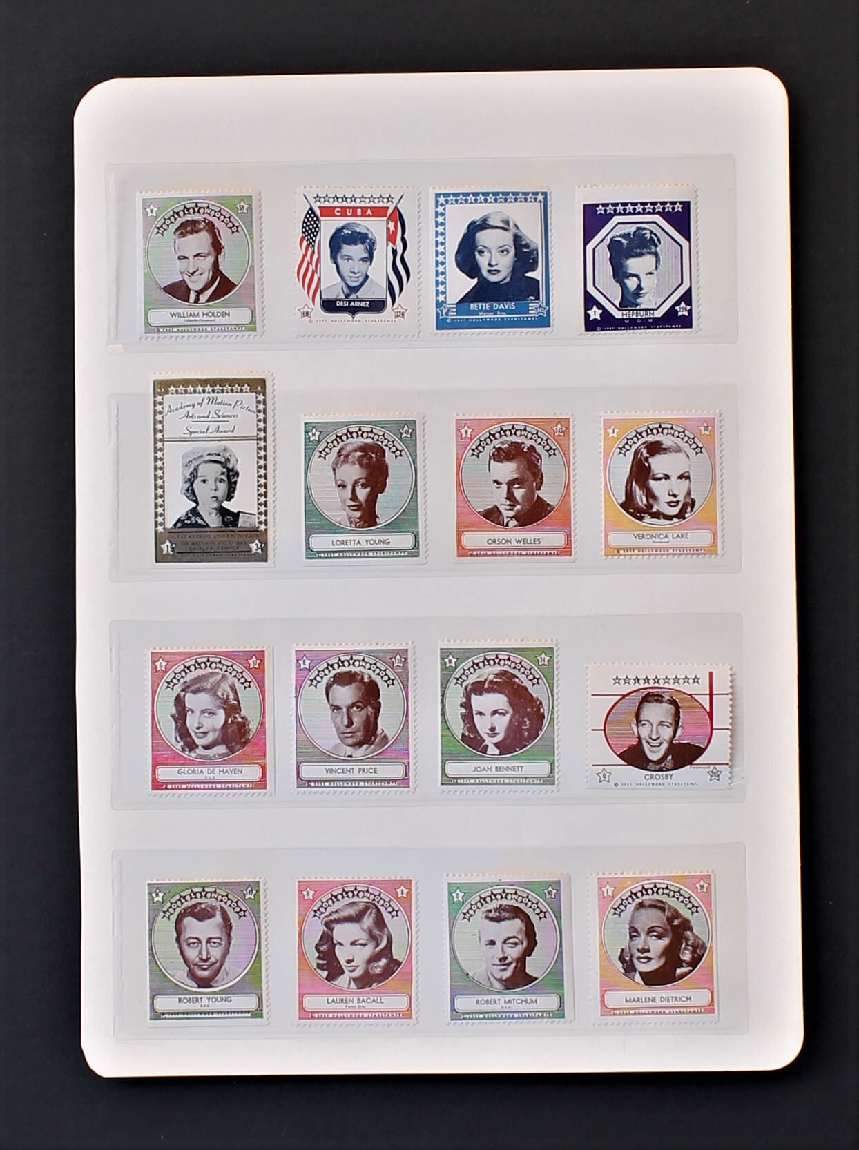Hollywood Star Stamps 1947 Set of 16 MNH Young Desi Arnez, Shirley ...