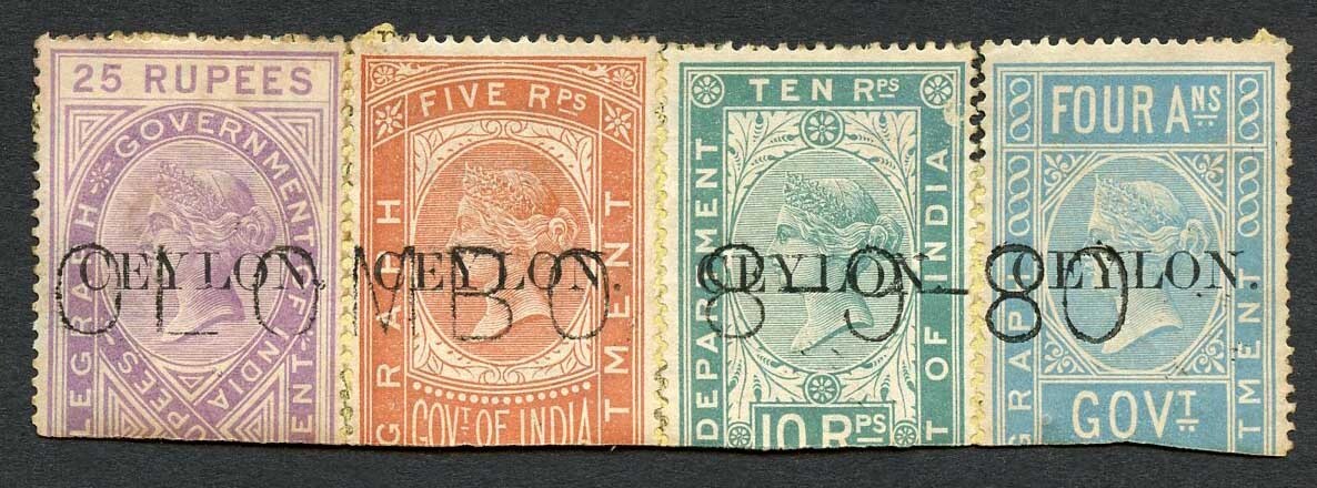 Ceylon Telegraph SGT2 T6-8 1880 piece with 4a 5r 10r and 25r VERY RARE ...