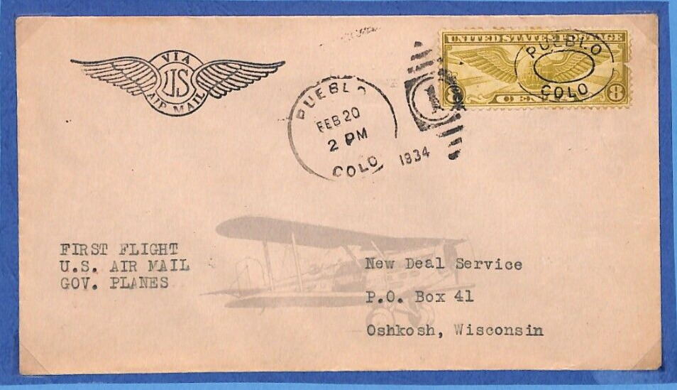 USA Air 1934 WINGS ILLUSTRATED Cover FIRST EMERGENCY FLIGHT Pueblo ...