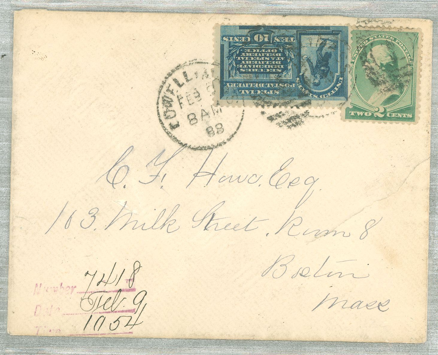 US E1 Nice looking cover to Boston Mass - no receiver - DD. Feb 9, 1888 ...