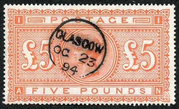 SG137 Five Pound Orange with Superb Colour and a small Glasgow CDS ...