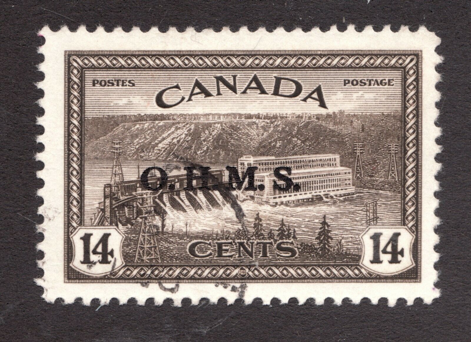 #07 - Canada - 14c OHMS - Hydro Dam - 1949 - Used F/VF - superfleas ...